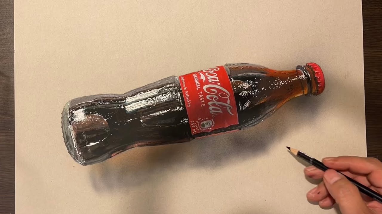 How to draw Coca Cola realistic! Hyperrealistic！Marker木顏色畫可樂 - YouTube