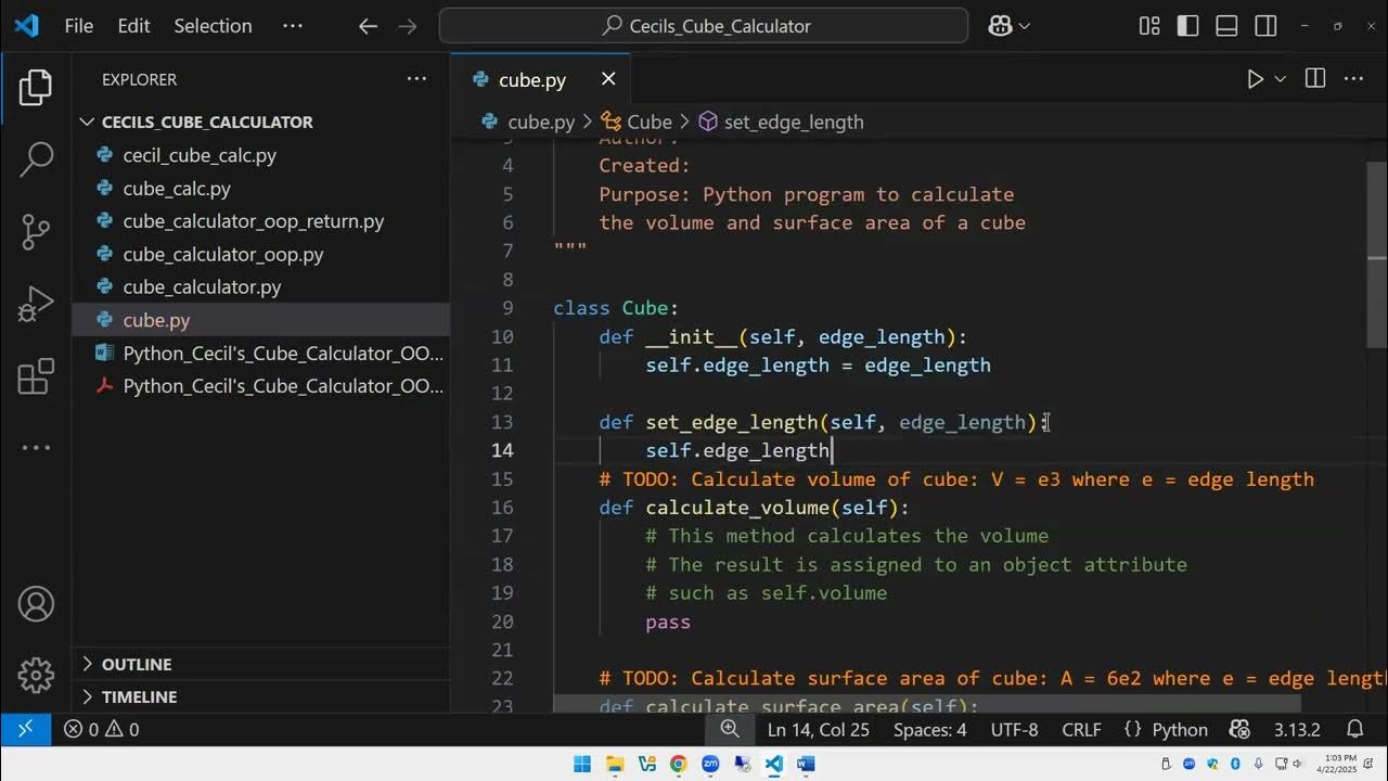 Python Cecil's Cube Calculator OOP (In Class) - YouTube