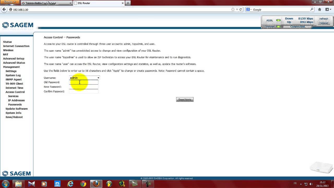 Configuration du modem routeur SAGEM 2404 - Topnet