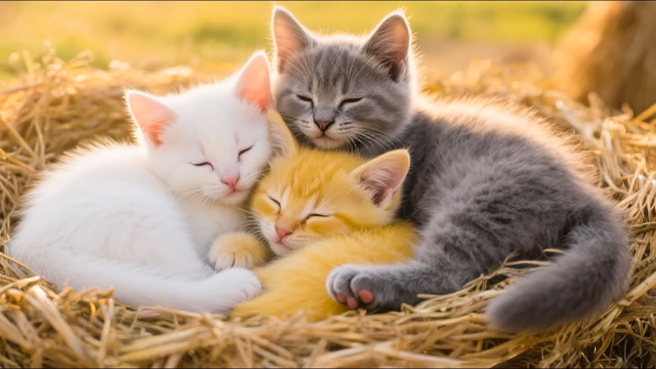 Kitten Sleeping Well on a Pile of Straw - Beautiful Cat Video - YouTube