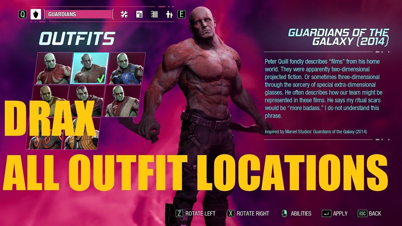 Drax All Outfit Locations - YouTube