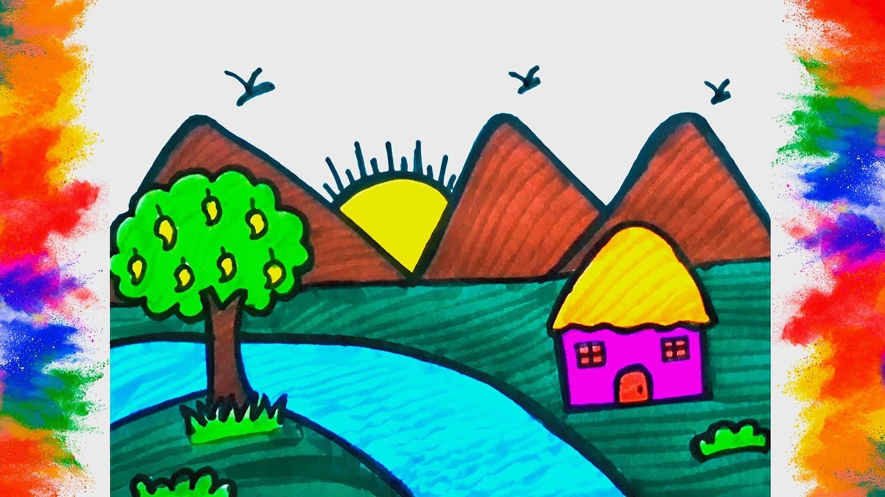 How to draw natural scenery/drawing for kids/kids art hub @JsLittleArt ...