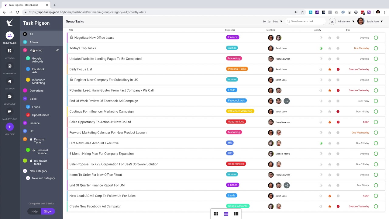 Using The Task Tile, List View or Kanban Board View In Task Pigeon ...