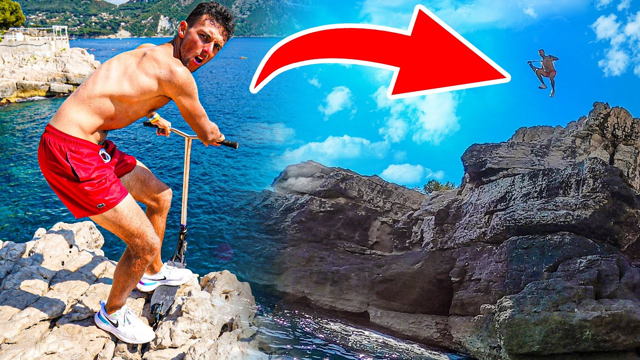 JE SAUTE D'UNE FALAISE EN TROTTINETTE... Ça tourne mal 😱 - YouTube