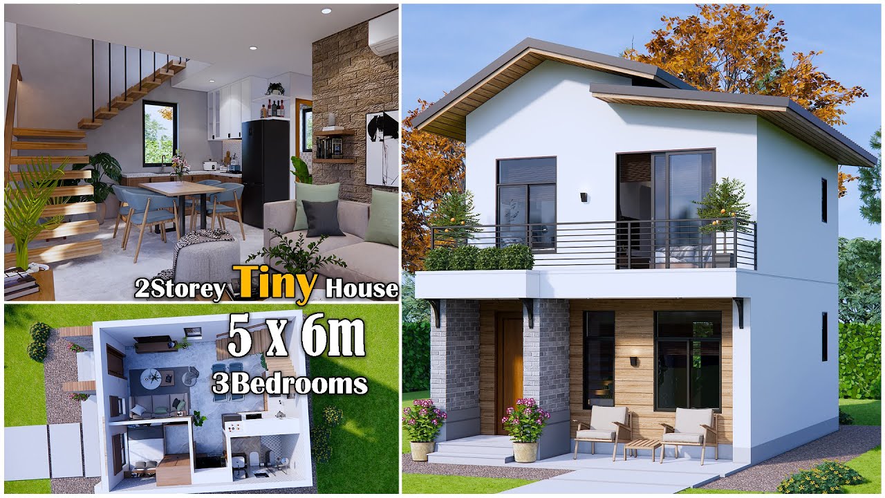 House Design 5m x 6m | Two Storey Tiny House Design | 3Bedrooms - YouTube
