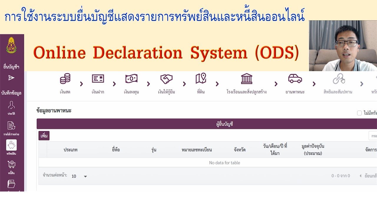 การยื่นบัญชีทรัพย์สินและหนี้สินออนไลน์ Online Declaration System (ODS ...