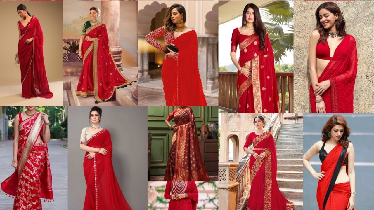 latest modern stylish red saree designs photo 2023 || new moden red ...