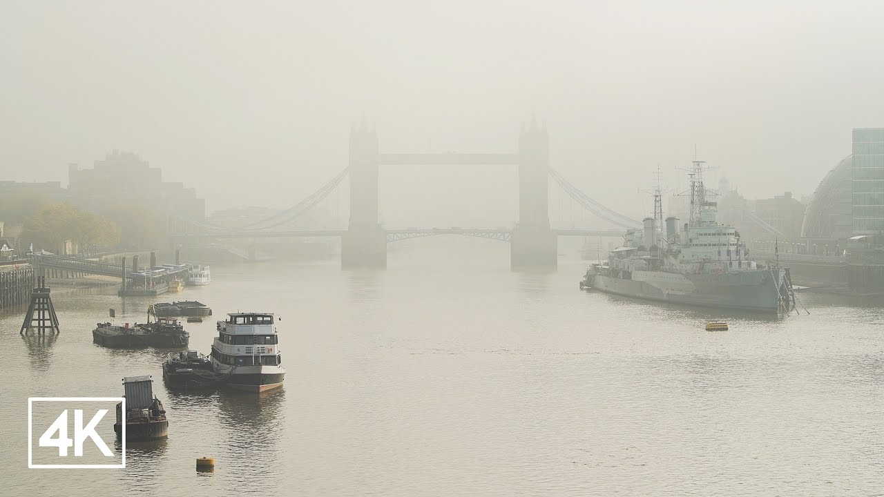 [4K] 🇬🇧 Raining on the Tower Bridge and the River Thames | Relaxing ...