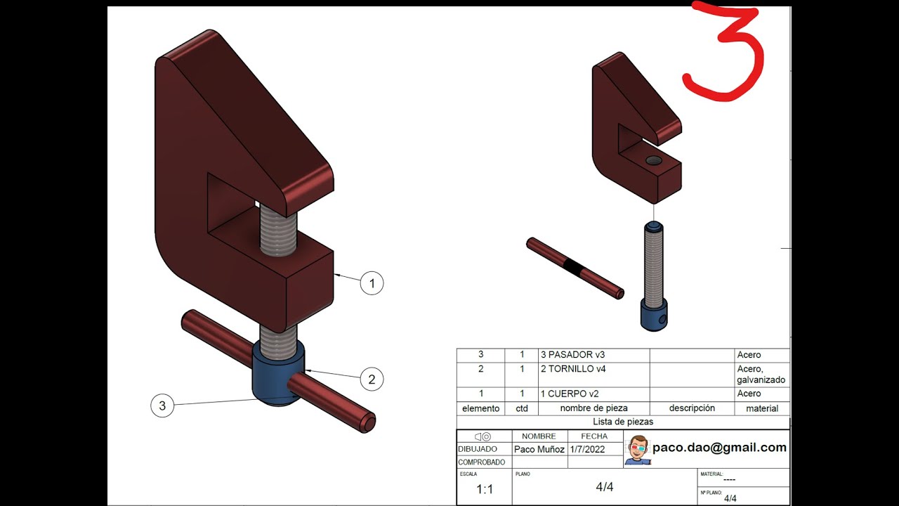 Curso Fusion 360. Ejercicio 4.3 Ensamblaje simple. Parte 3 (Dibujo de planos) - YouTube