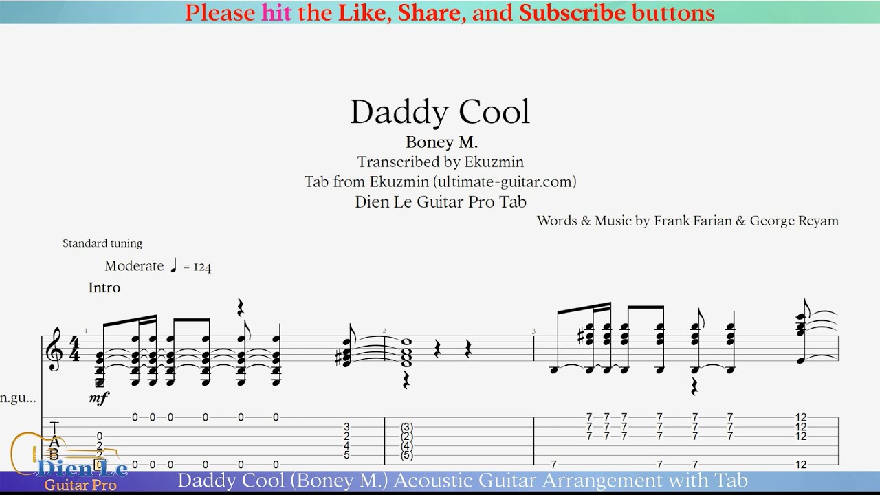 Daddy Cool (Boney M.) Acoustic Guitar Arrangement with Tab - YouTube