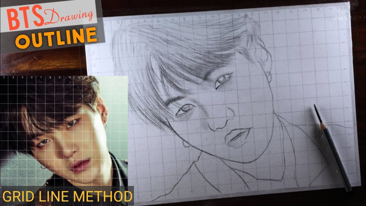 How to draw BTS | BTS drawing | BTS Drawing tutorial | Grid line method ...