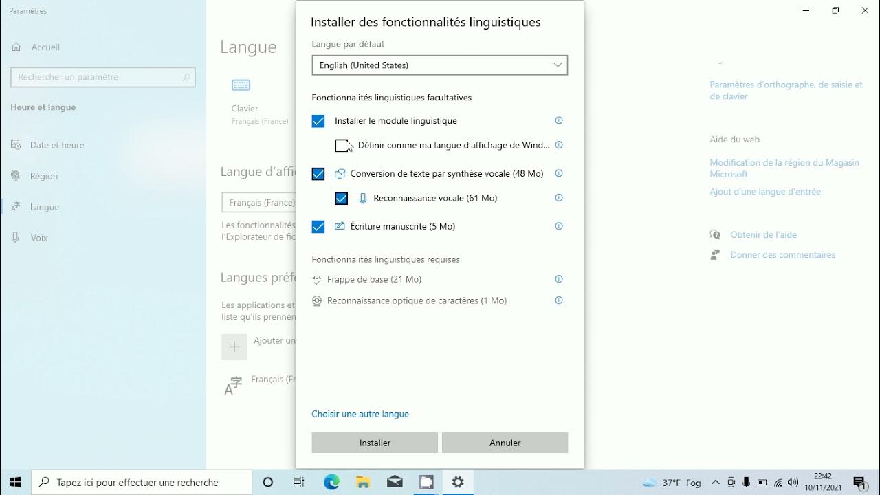 Changing windows 10 language from French to English - YouTube