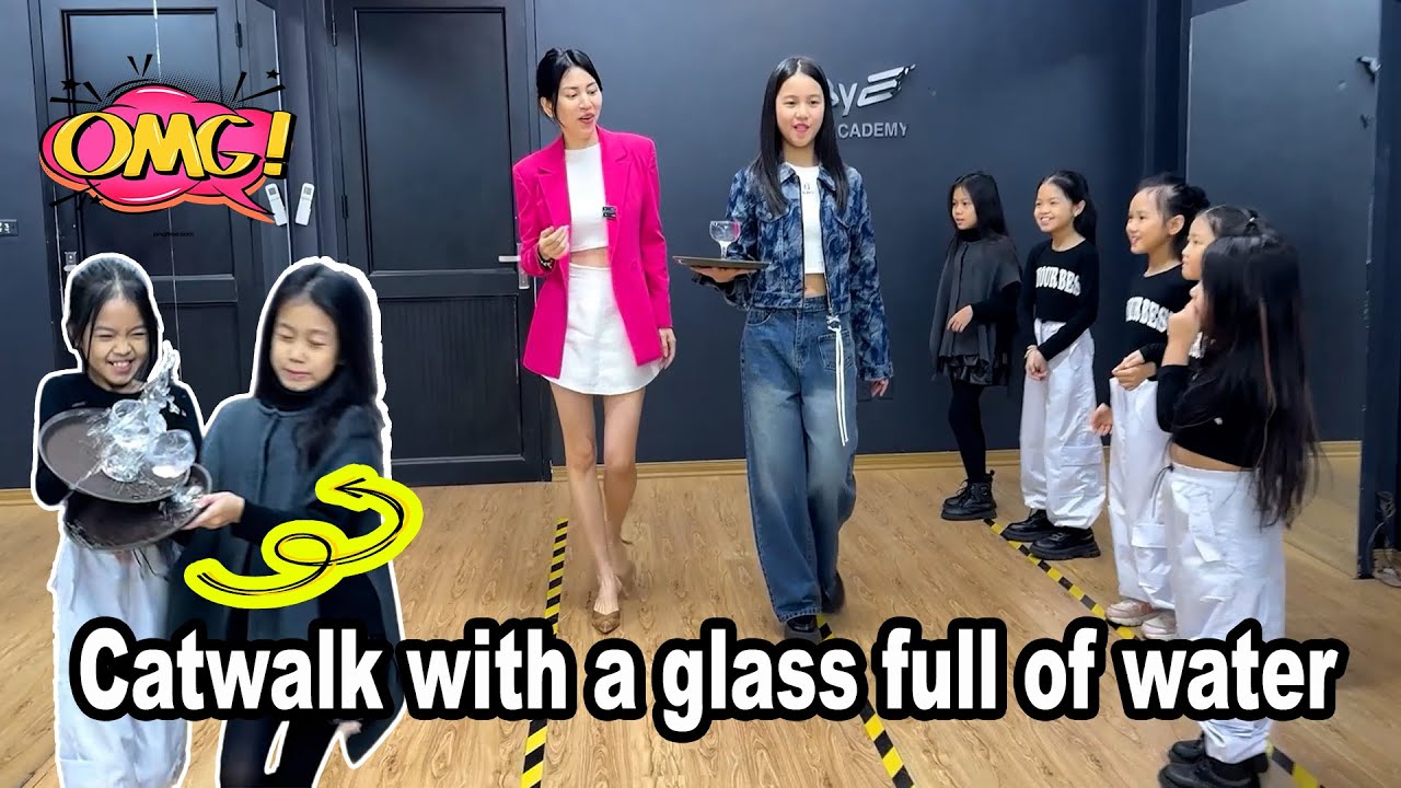 Catwalk challenge with a glass of water... Which child model will be ...