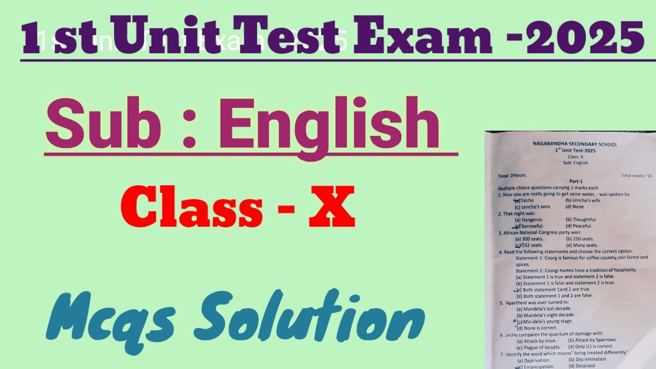 Class 10 English Question Paper Solution | 1st unit test exam 2025 ...