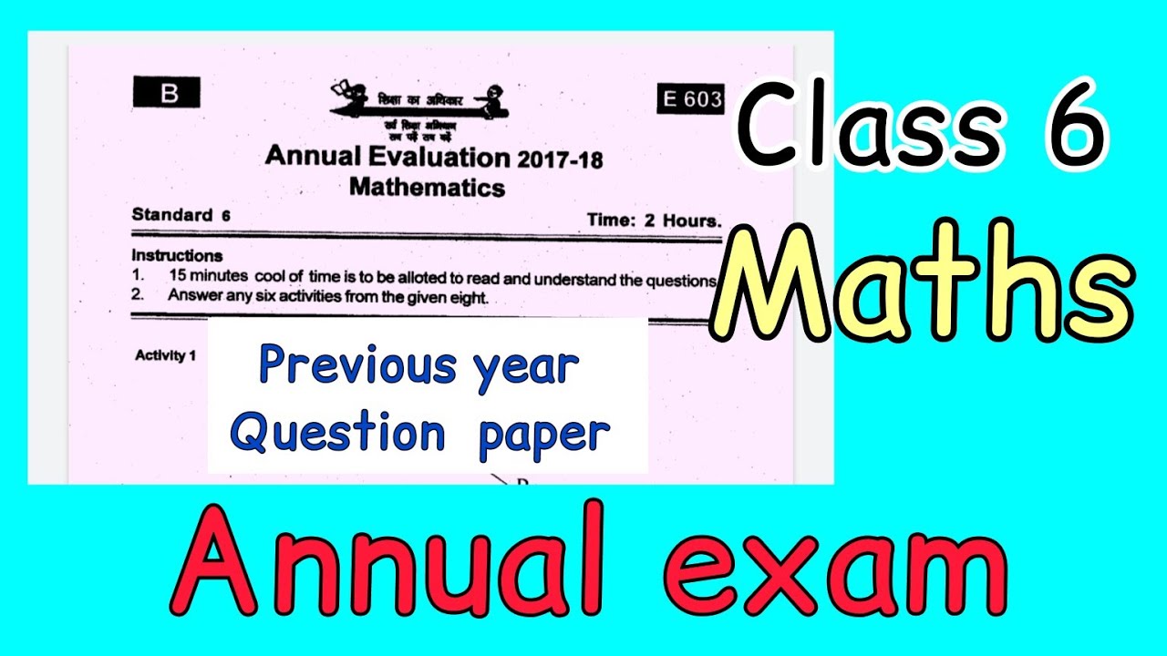 class 6 Maths Annual exam previous question paper / class 6 maths ...