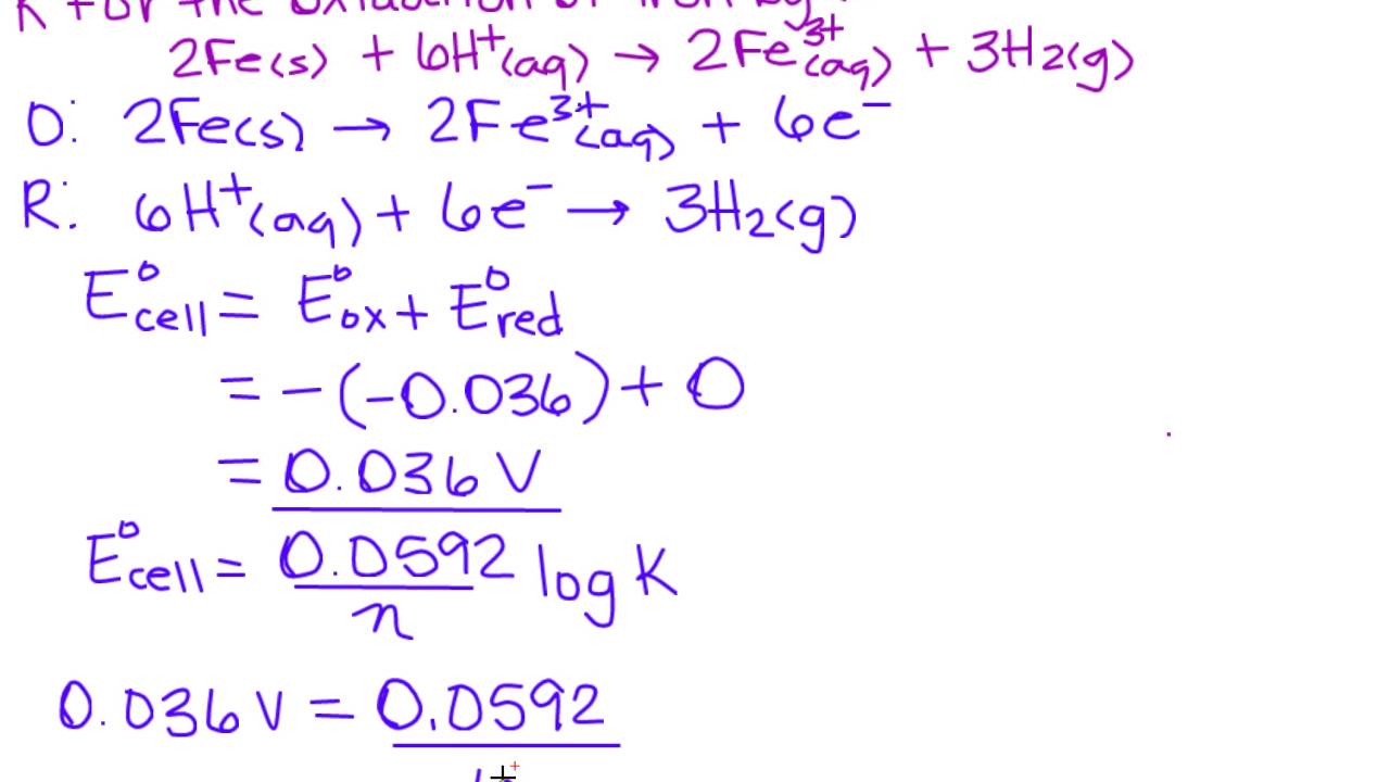 Use the half-cell potentials to calculate K - YouTube