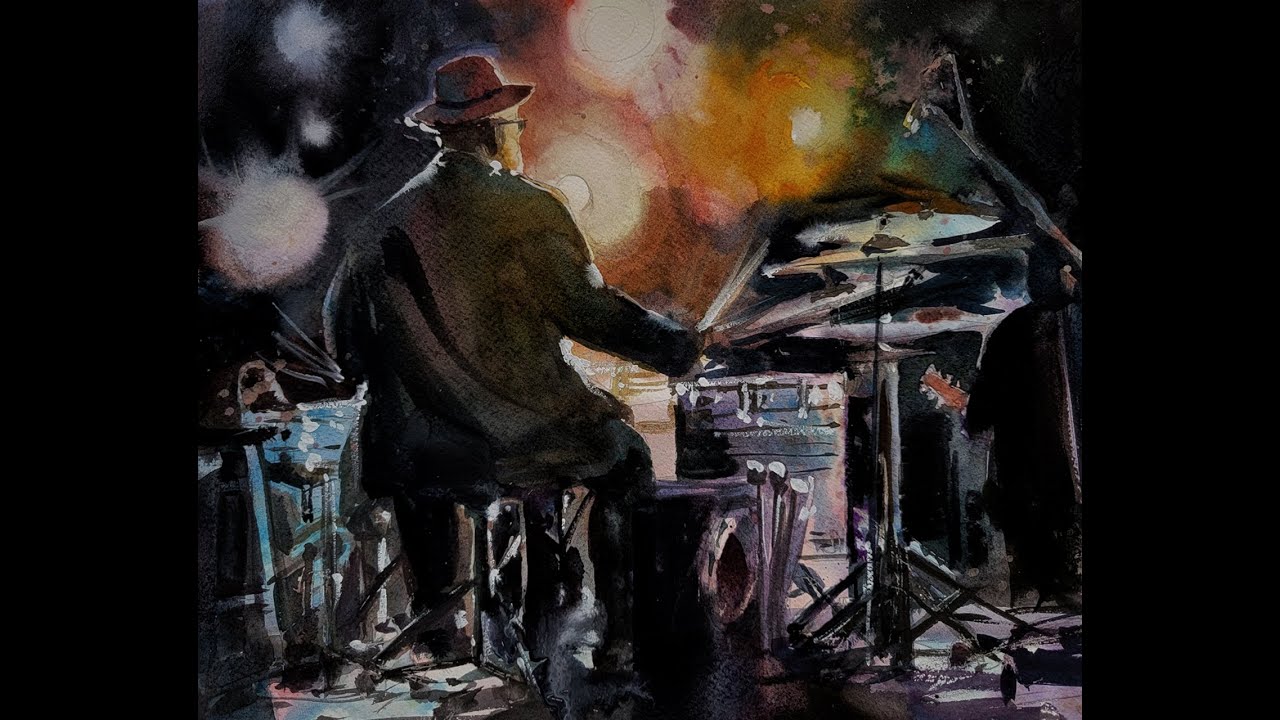 Sunday Demo with David R Becker | Drummer painting in Watercolor and ...