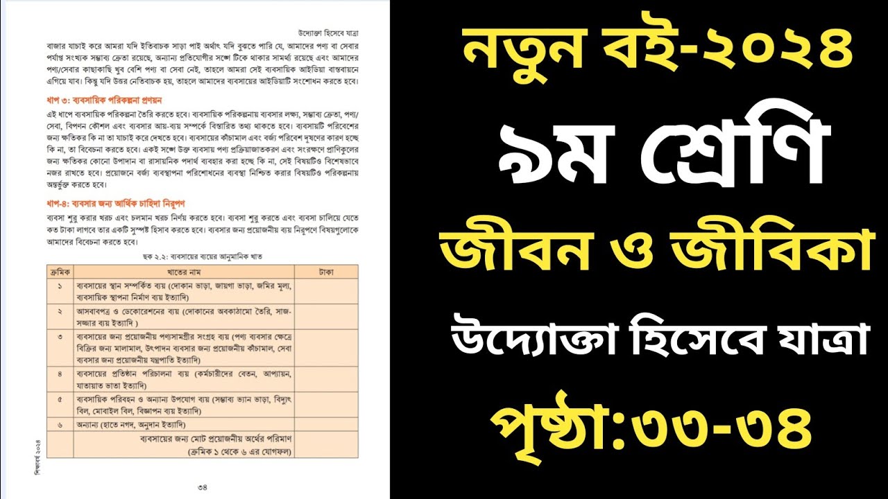 জীবন জীবিকা নবম শ্রেণি ১ম অধ্যায় ৩৩-৩৪ পৃষ্ঠা সমাধান ।Jibon Jibika ...