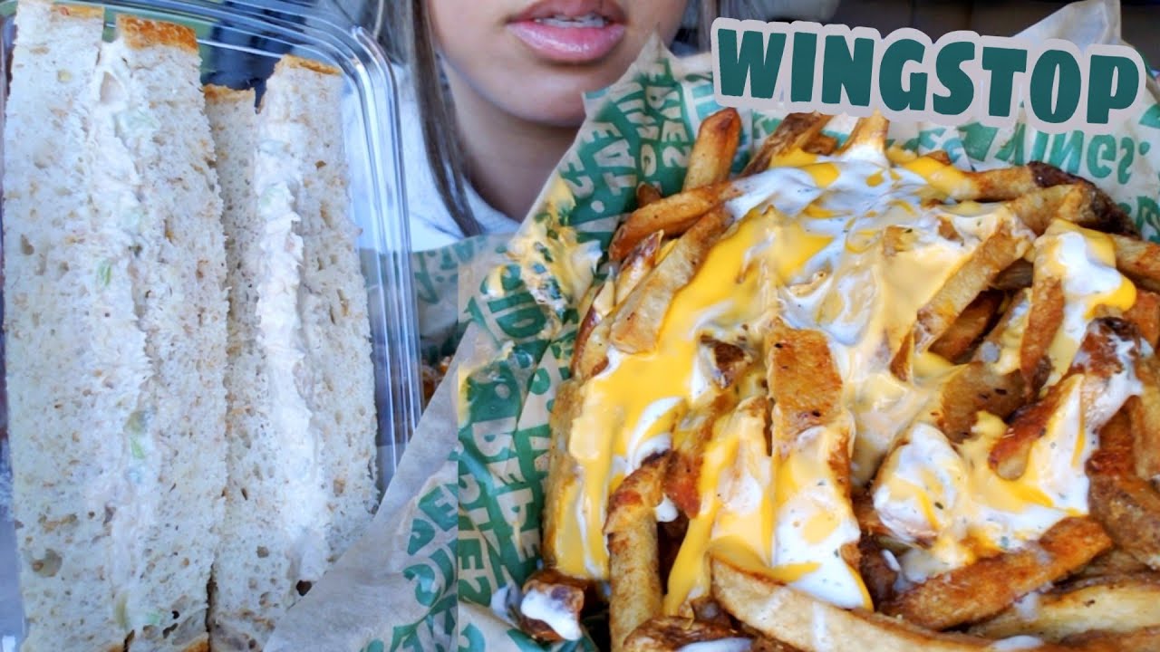 ASMR EATING WINGSTOP CAR MUKBANG VOODOO CHEESE FRIES CAJUN CORN & TUNA ...