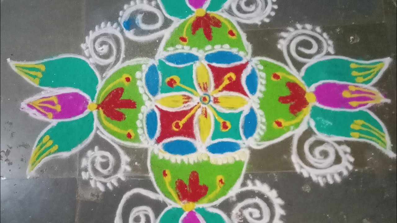 7 dots Kolam design new column design with rangoli - YouTube