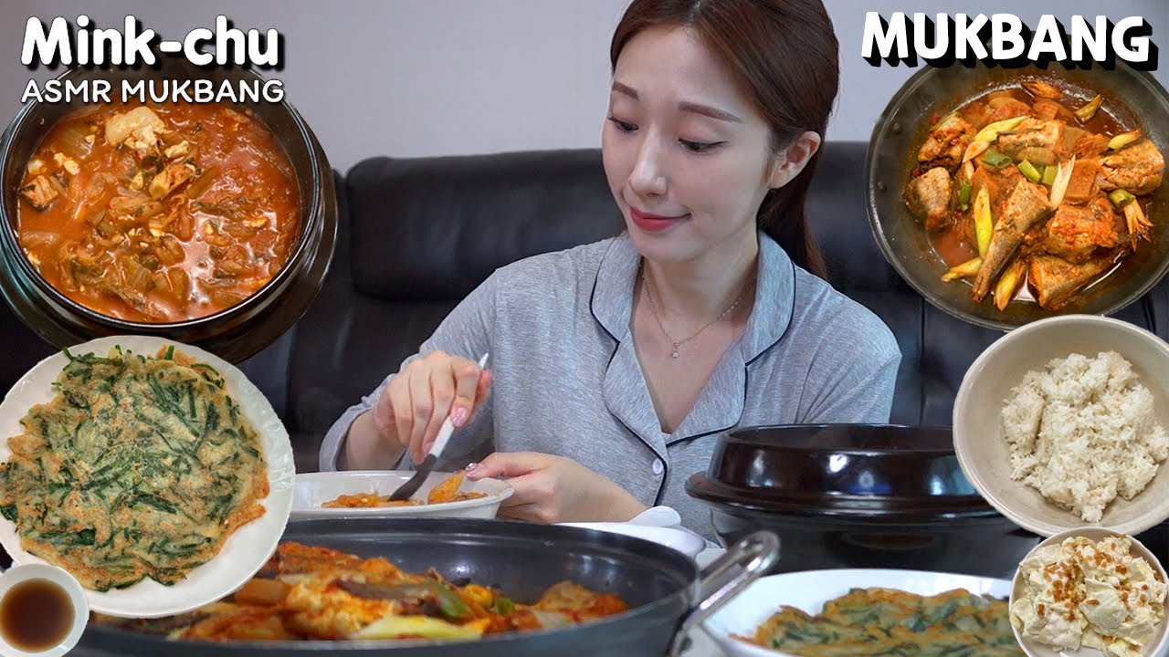 먹방ㅣ순두부 돼지고기 김치찌개, 동태무조림, 부추전에 갓지은 밥 한공기🍚한식 집밥 혼밥ㅣ리얼사운드ㅣkorean foodㅣ ...