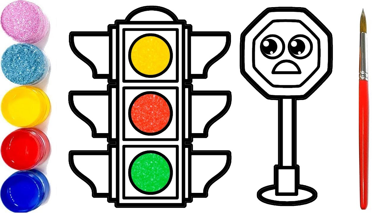 Traffic Signal Drawing and Coloring for Kids 💖 How To Draw Traffic ...