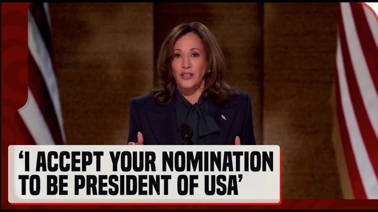 Harris gets roaring applause, accepts nomination - YouTube