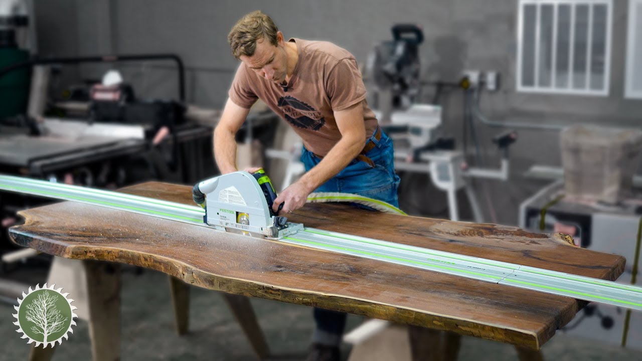 Cutting a Live Edge Black Walnut table in Half! - YouTube