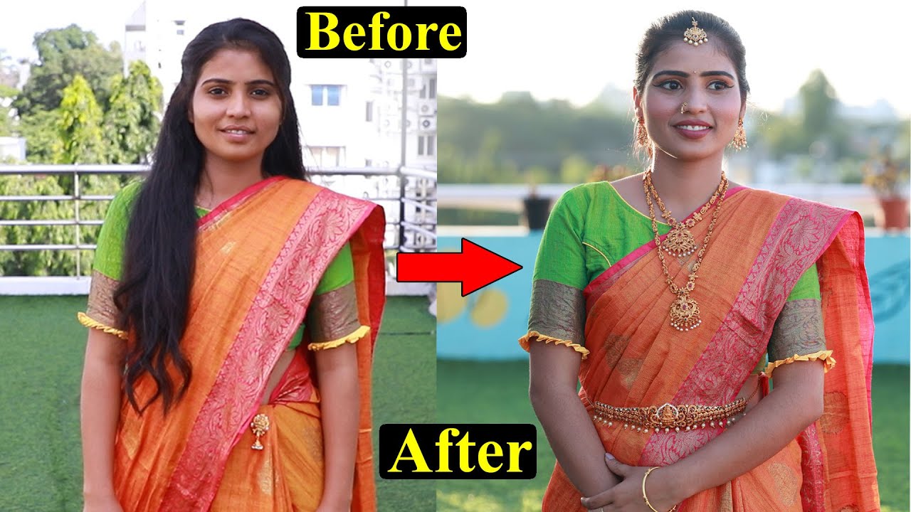 Navaratri Special Look Day-1| Easy Simple Make Up and Hairstyle ...