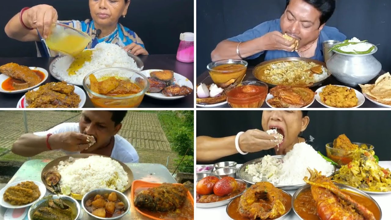 Aunty Vs Uncle Eating Compilation | Lots of Rice, Egg Curry, Daal, Aloo ...