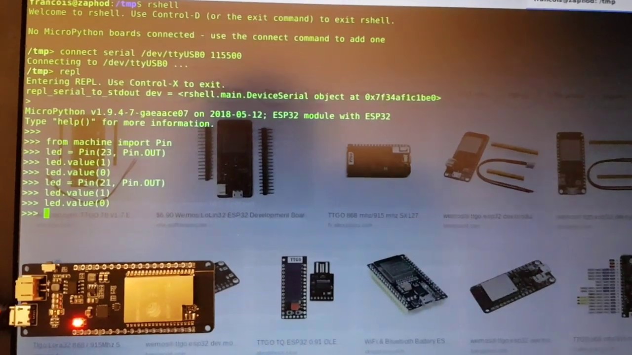 Carte micropython TTG0 ESP32 - YouTube