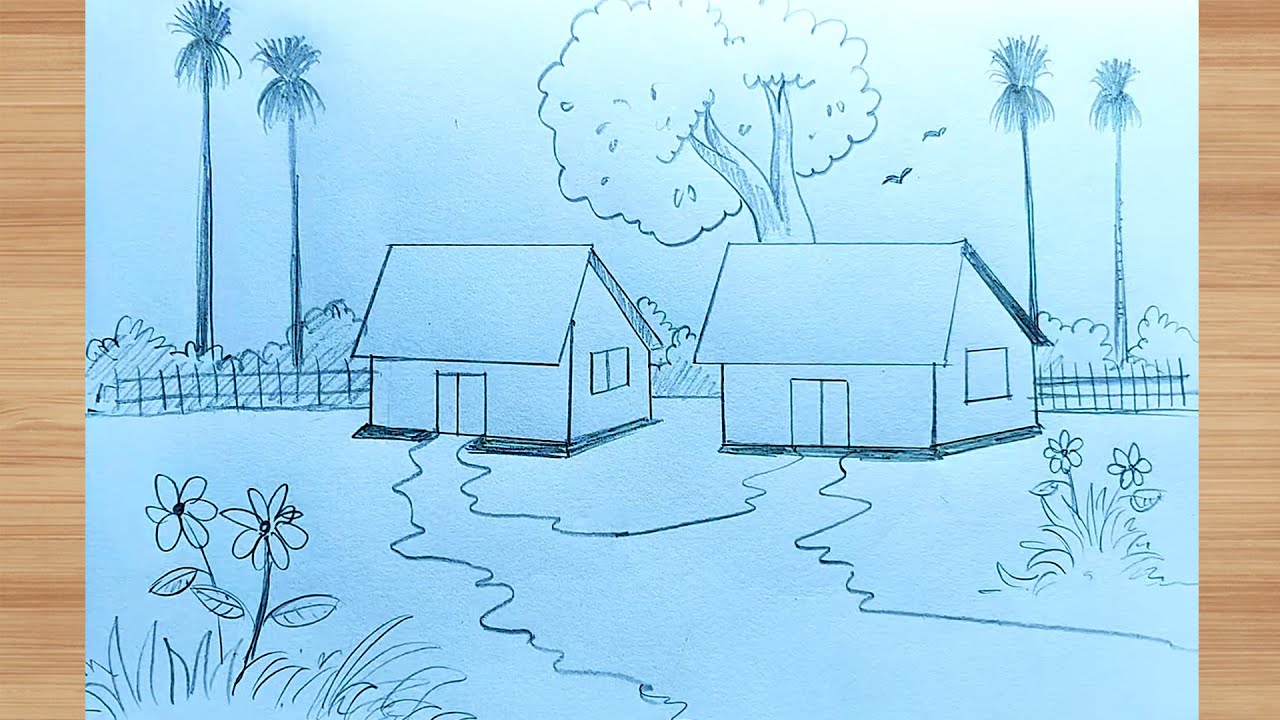 Beautiful Village Drawing ll My Dream Village Drawing with Pencil ll ...