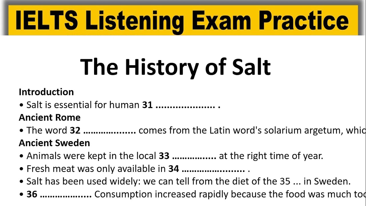 Early History of Salt listening practice test 2026 with answers | IELTS ...