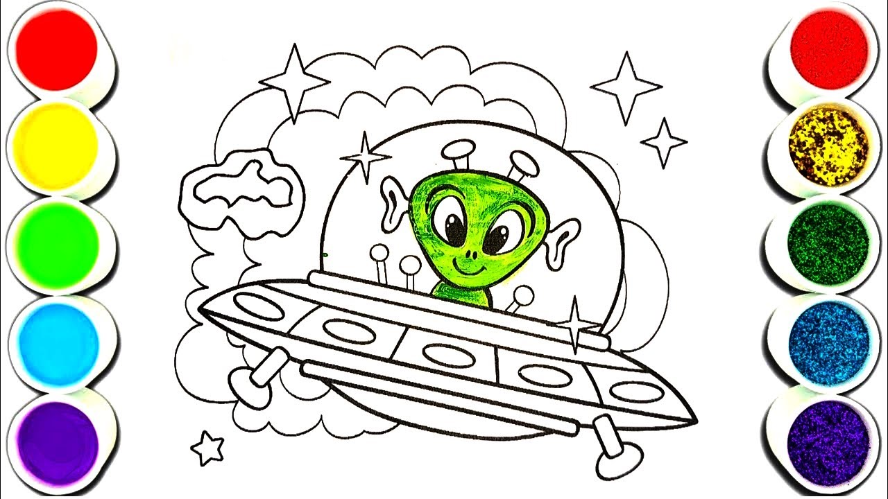 Aliens on a spaceship Drawing,Painting and Coloring for Kids, Toddlers ...