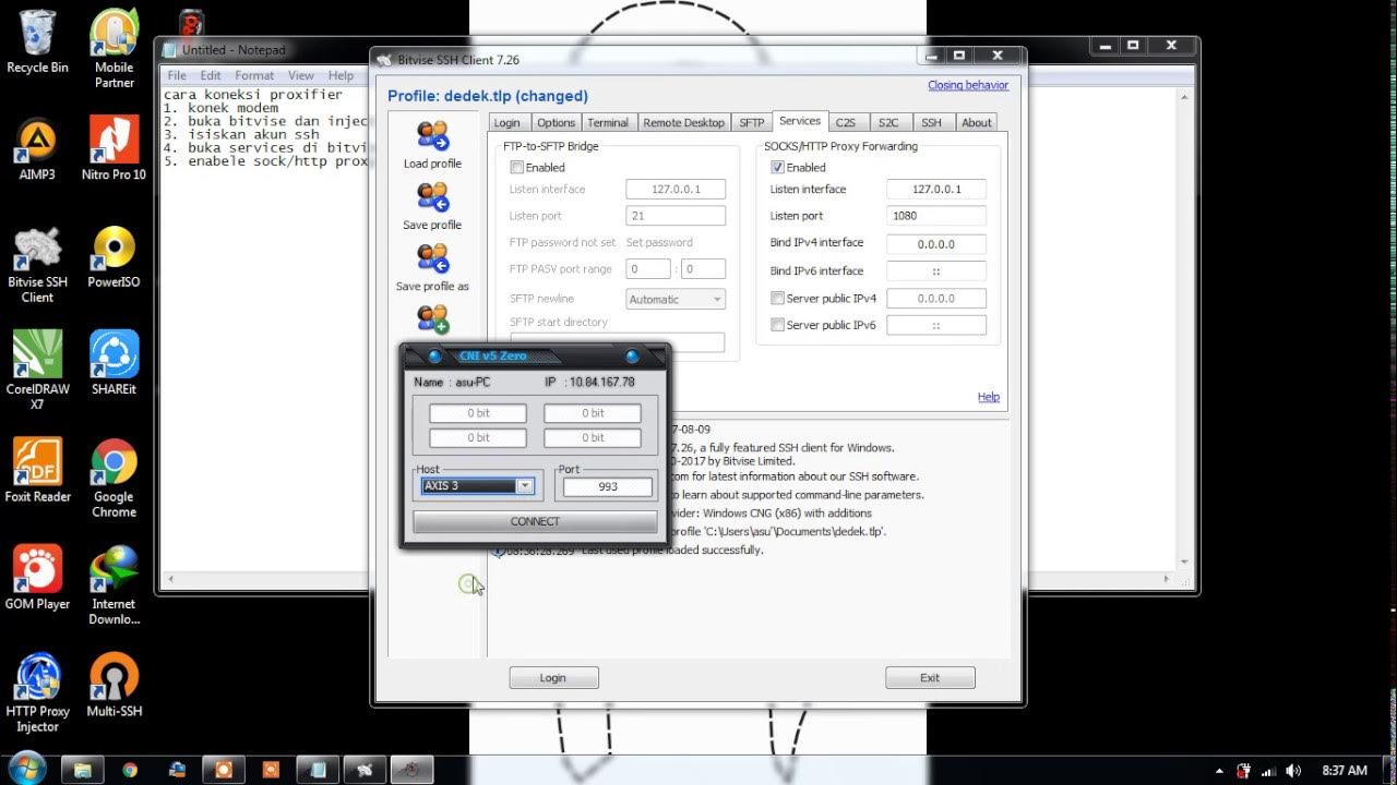 Cara Menggunakan dan Setting proxifier dengan Bitvise SSH Client - YouTube