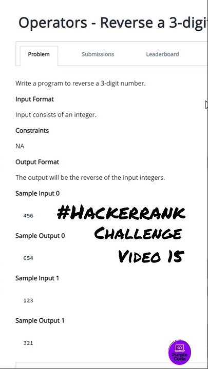 Reverse Digit Hackerrank Challenge Video 15 Purplecode404 Hackerrankofficial Python Code
