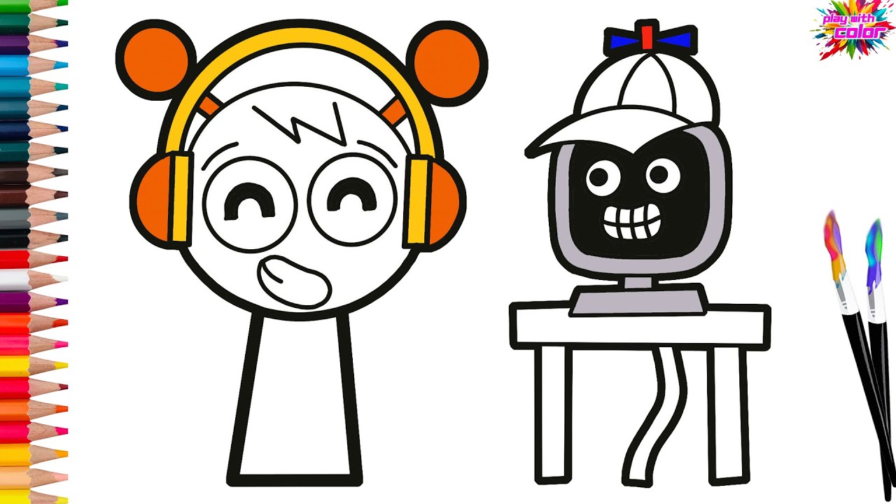 How to draw a cute Oren and Mr. Fun Computer From Sprunki | Easy ...