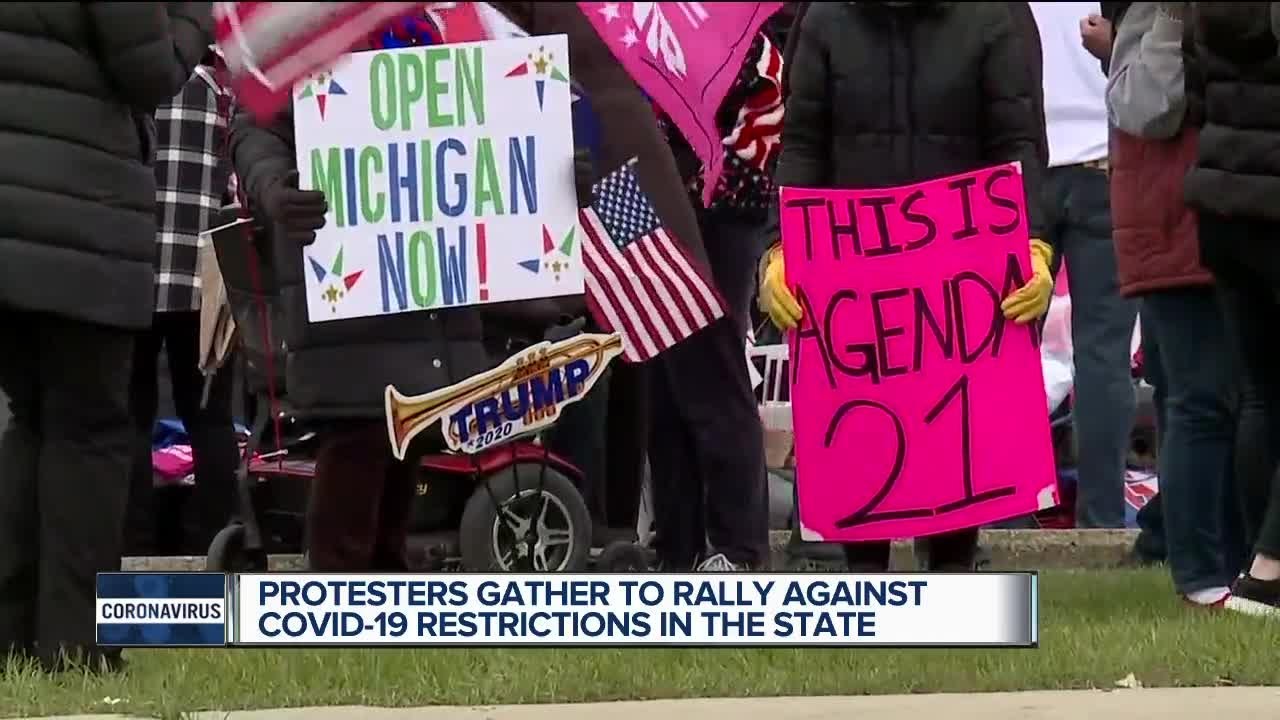 Protesters gather to rally against COVID-19 restrictions in Michigan ...