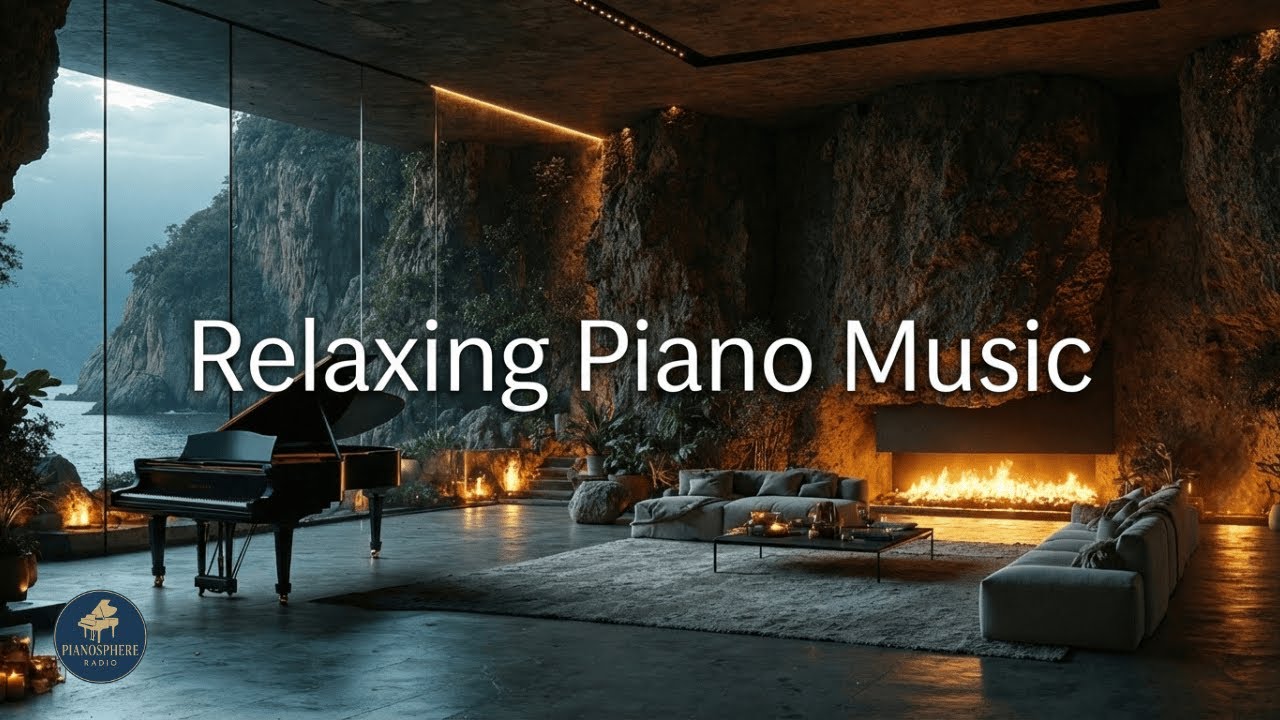Sophisticated Fireplace Piano | Relaxing Piano Music with Ocean Sounds ...