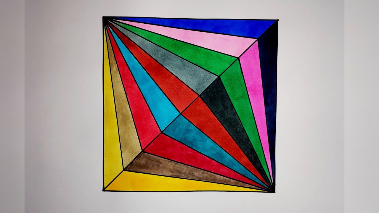 Geometric illusion drawing || 3D Square Design || How To Draw Colored ...