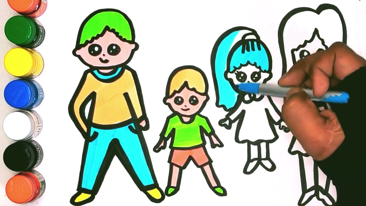 Happy Family Drawing, Coloring and Painting for kids and Toddlers l How ...