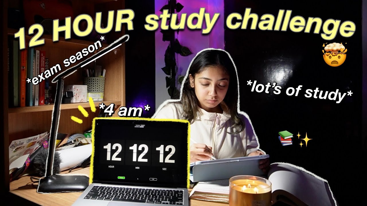 12 HOUR STUDY CHALLENGE 📚 - pulling an all nighter to study - YouTube