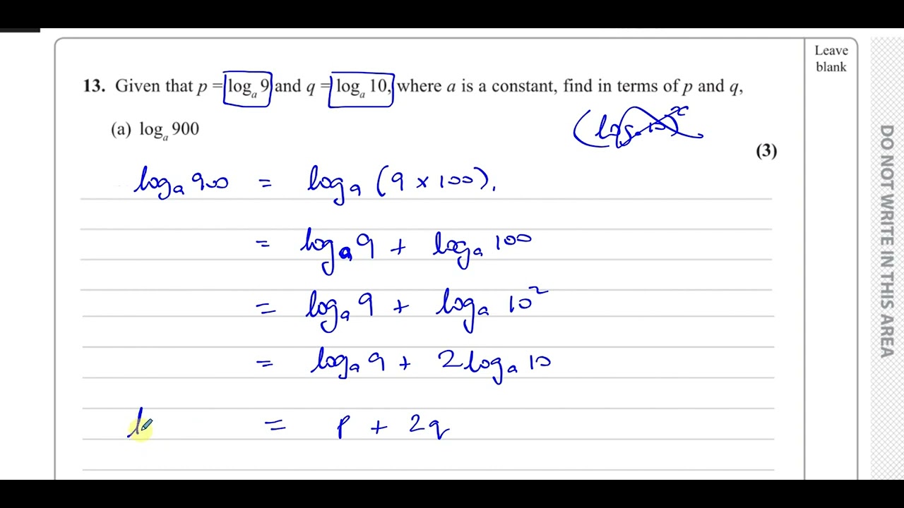 [P2] C12, (IAL), WMA01/01, October 2019, Q13, Logarithms, Simplifying ...