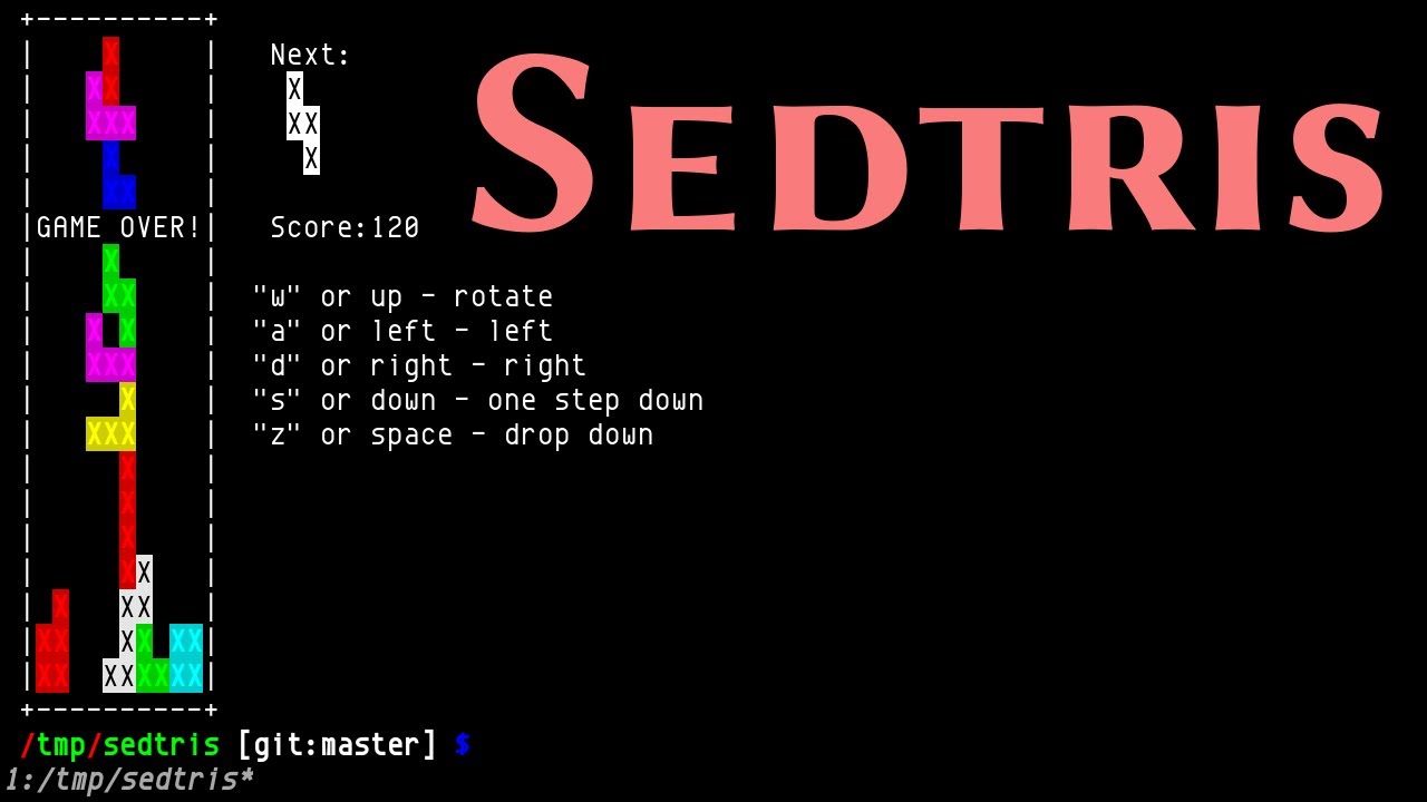 Sedtris, Tetris in sed - YouTube