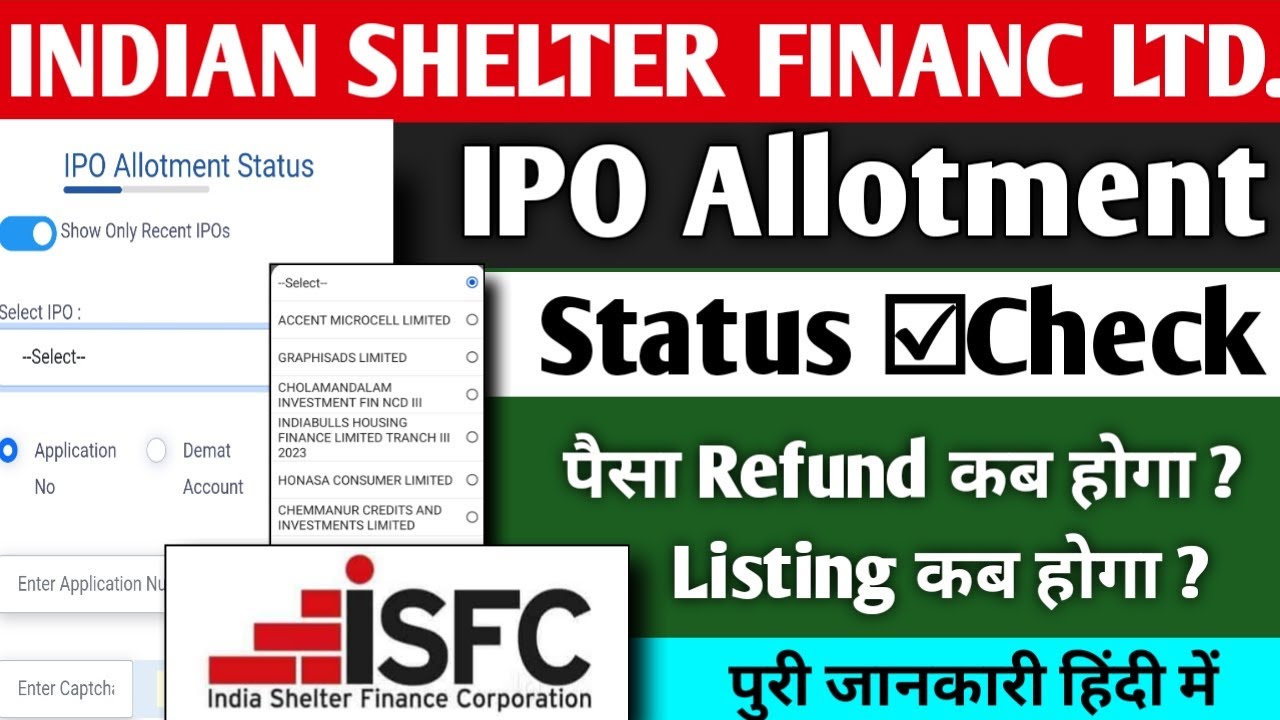 india shelter finance ipo allotment status || How to Check Listing Date || Refund Date || ISFC ...