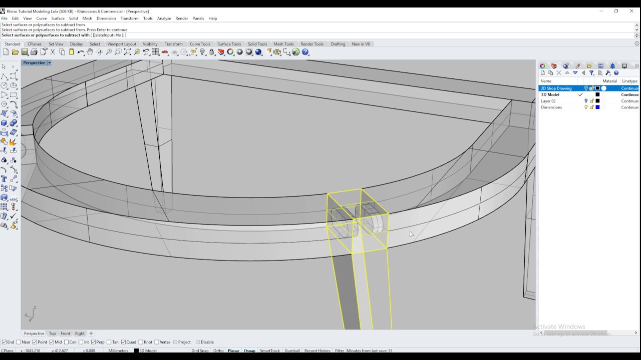 Rhino Tutorial Modeling Furniture: Chair Base - YouTube