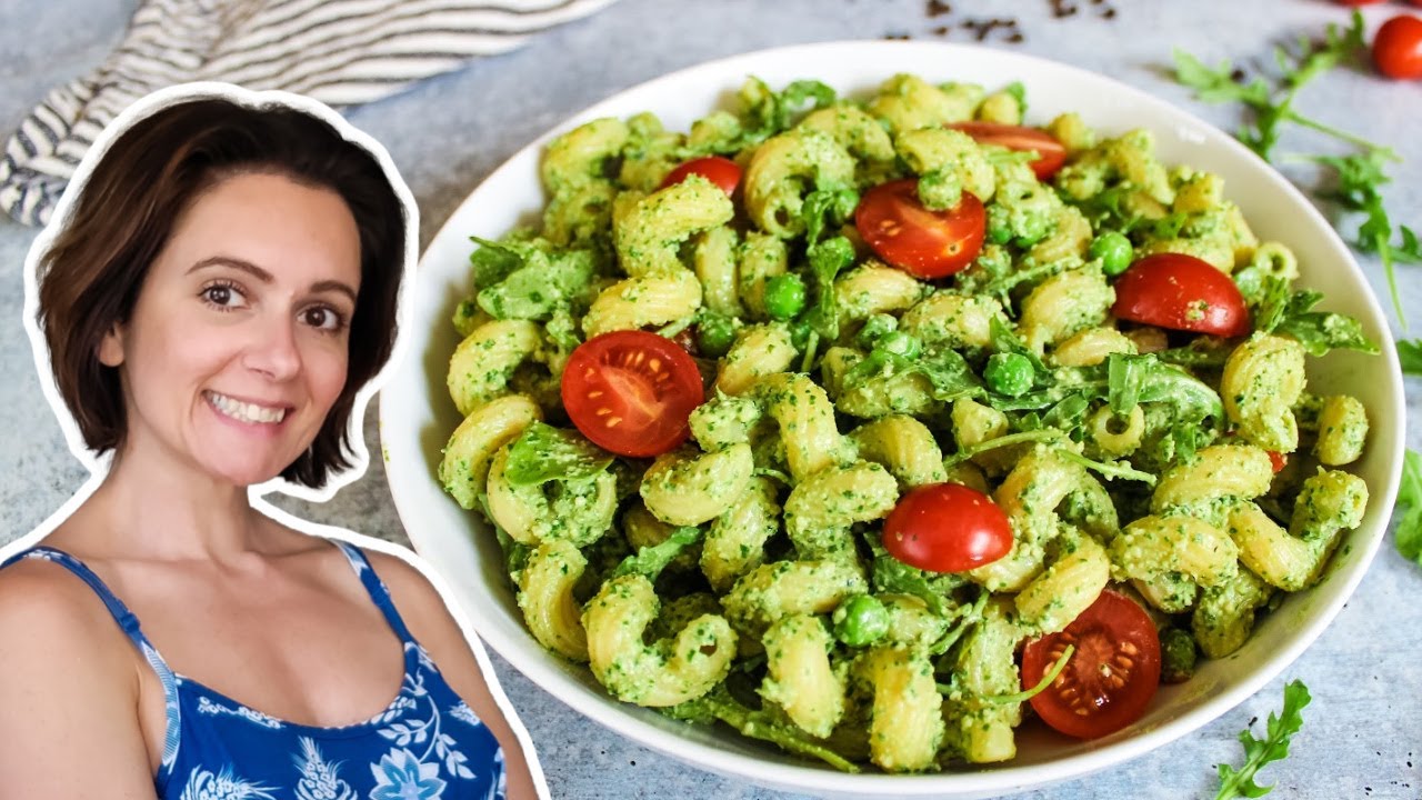 Easy Vegan Pesto Pasta Salad (Made with KALE PESTO!) | Vegan Cooking ...