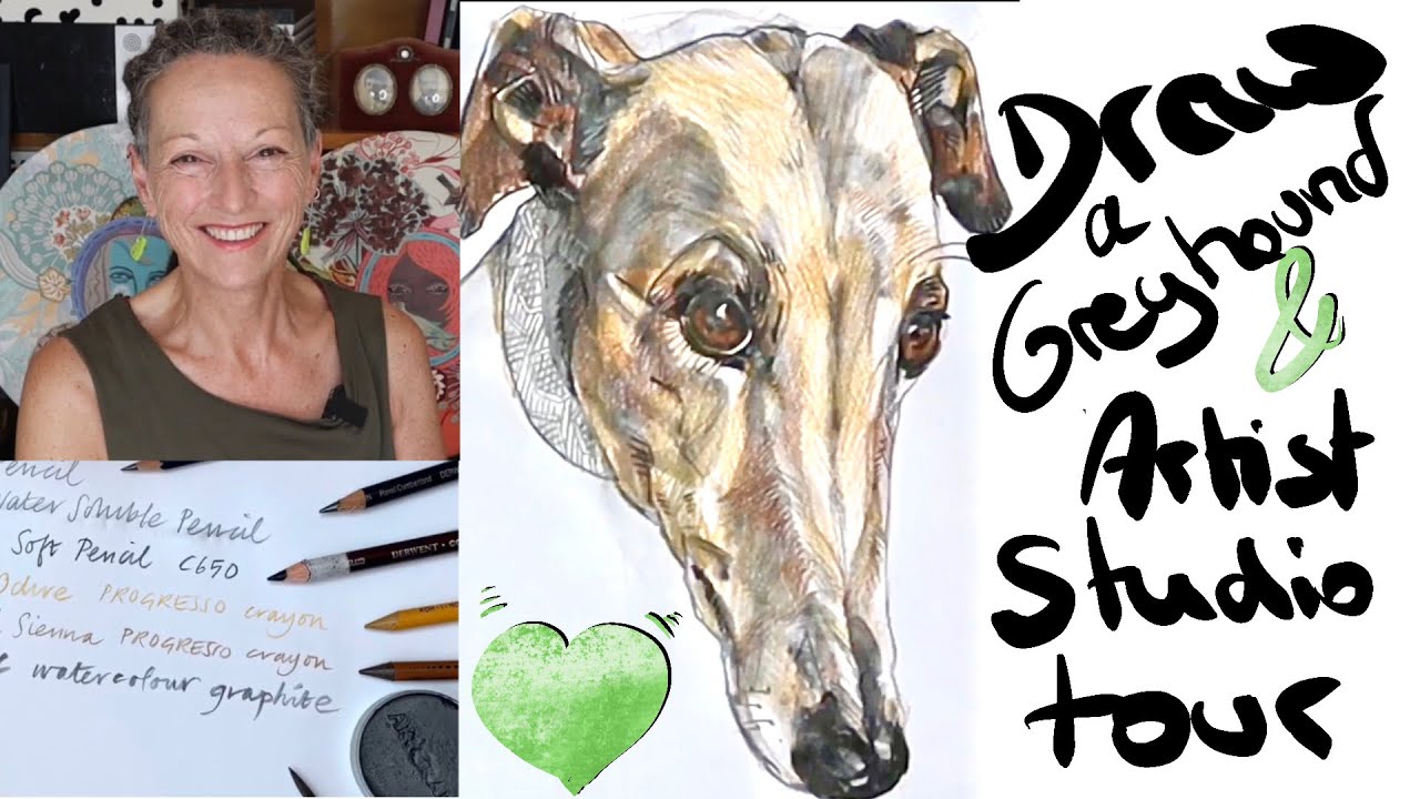 How to pencil draw a Greyhound Portrait & Artist Studio Tour - YouTube