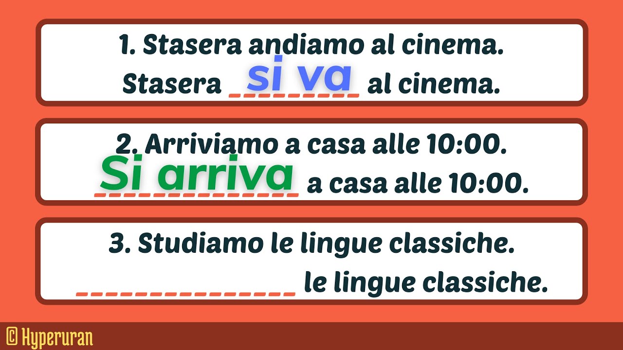 Italian how to use the impersonal form with SI | Transform the phrases ...