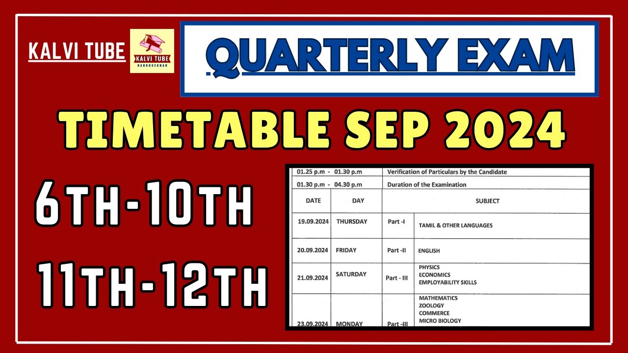 6th-12th Quarterly Exam 2024 Timetable Published | 10th 11th 12th ...